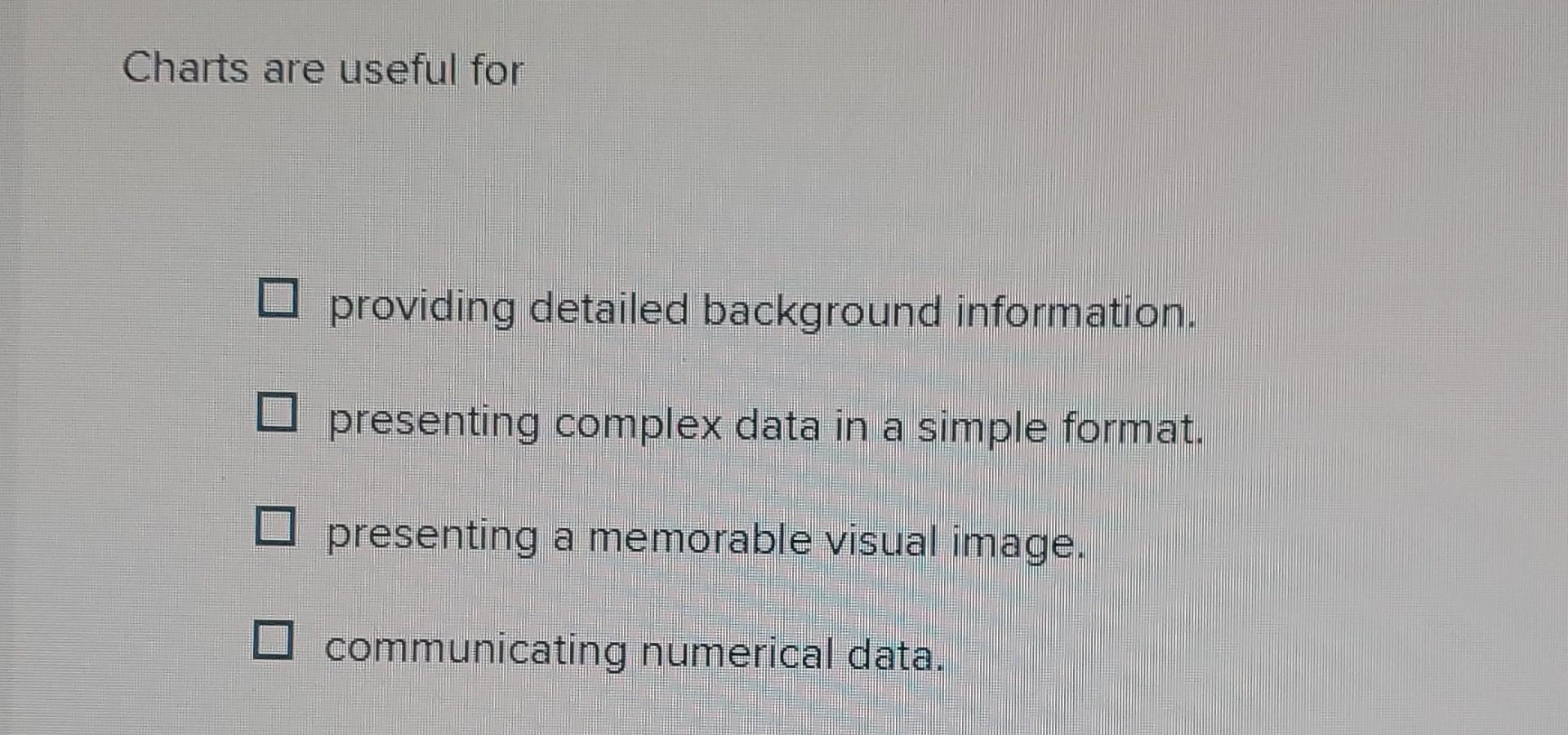 Charts are useful for providing detailed background | Chegg.com