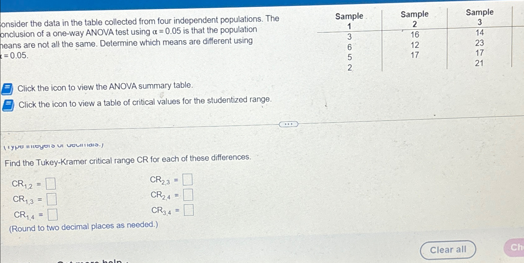 Solved onsider the data in the table collected from four | Chegg.com