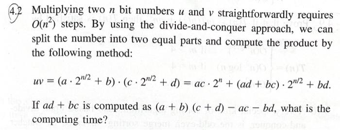 Solved 2 Multiplying two n bit numbers u and v | Chegg.com