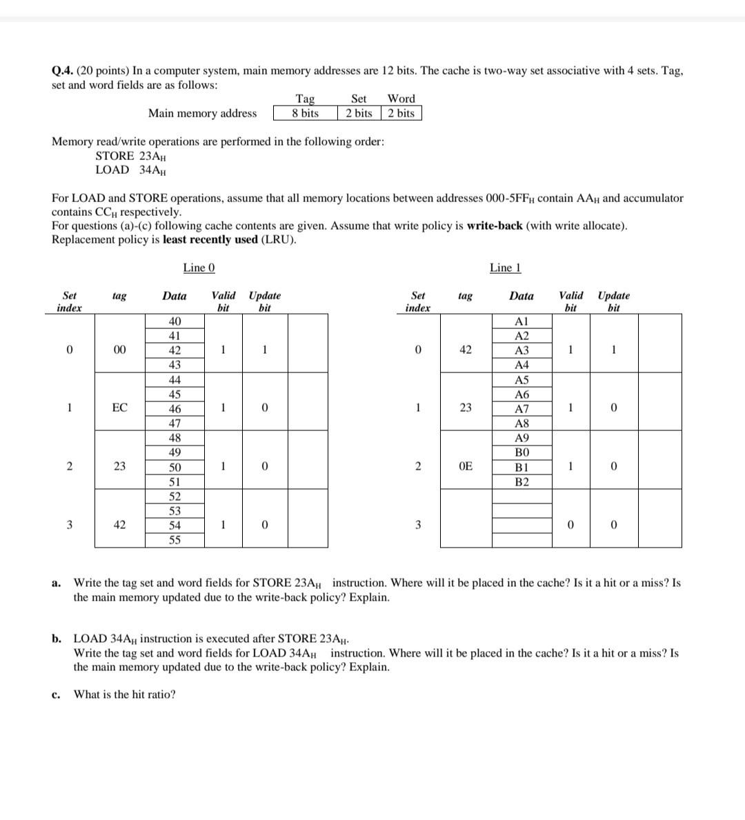 Solved Q.4. (20 points) In a computer system, main memory | Chegg.com
