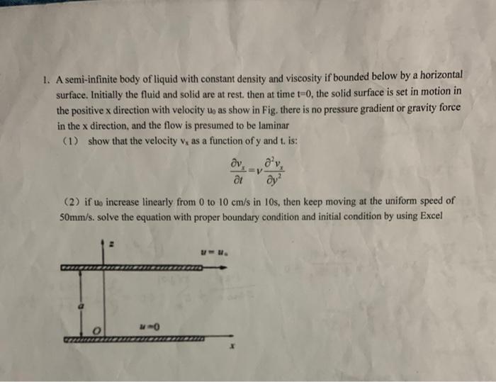 Solved 1. A semi-infinite body of liquid with constant | Chegg.com