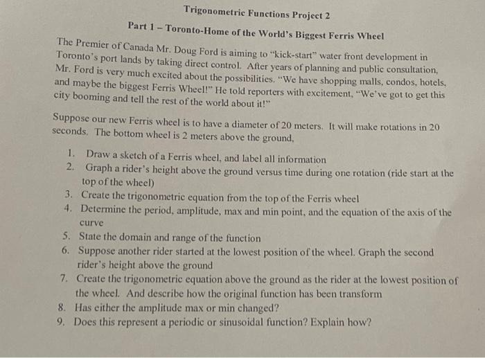 Solved Trigonometric Functions Project 2 Part 1 - | Chegg.com