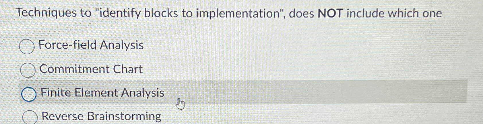 Solved Techniques to "identify blocks to implementation", | Chegg.com
