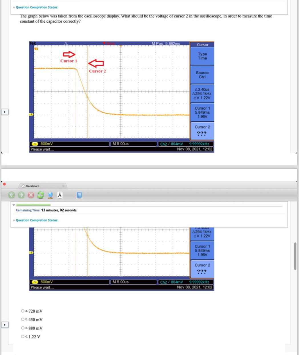 Solved The graph below was taken from the oscilloscope | Chegg.com