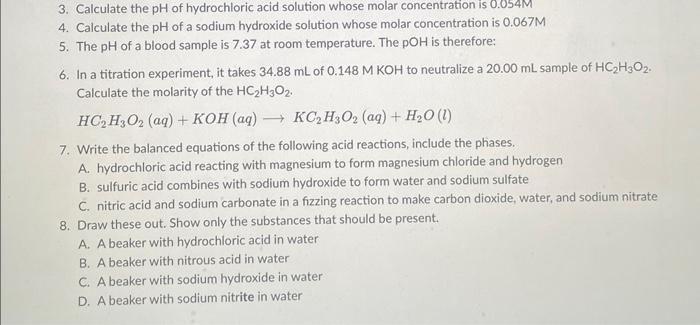 Solved 3. Calculate the pH of hydrochloric acid solution | Chegg.com