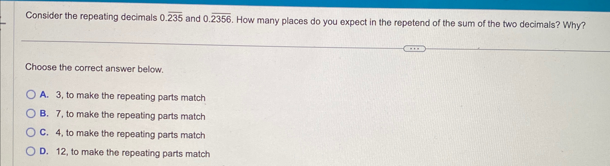 Solved Consider the repeating decimals 0.bar (235) ﻿and | Chegg.com