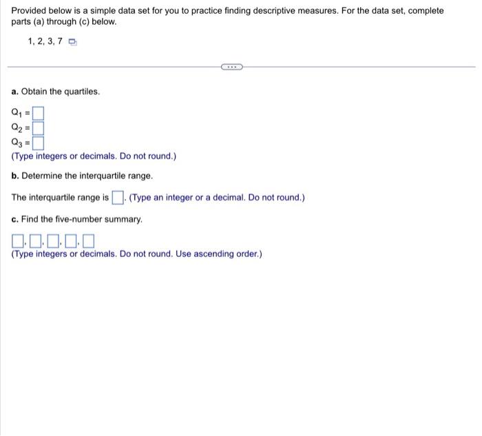 Solved Provided below is a simple data set for you to | Chegg.com