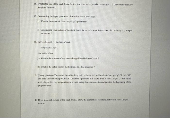Solved A. Draw a pictare of the stack frame for functions | Chegg.com