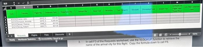 Solved In cell F3 of the Requests worksheet, use the VLOOKUP | Chegg.com