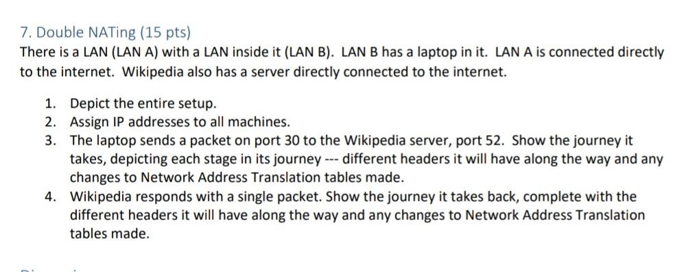 7. Double NATing (15 pts) There is a LAN (LAN A) with | Chegg.com