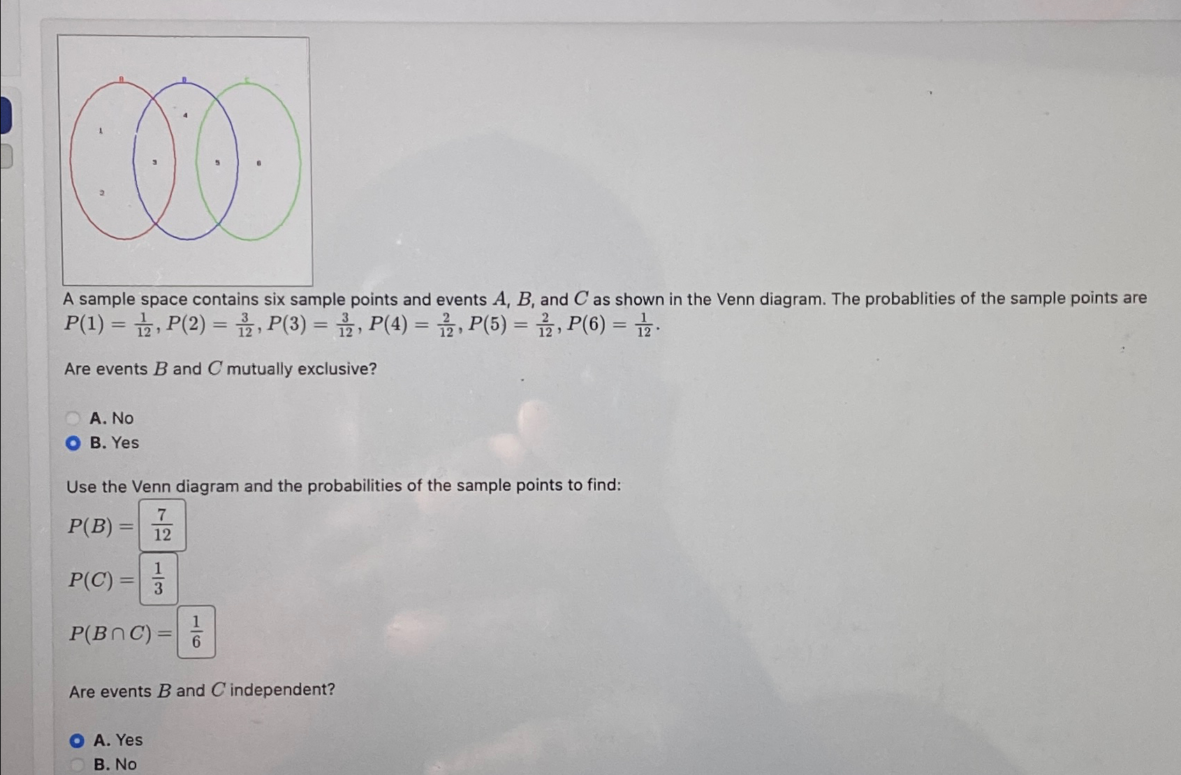 Solved A sample space contains six sample points and events | Chegg.com