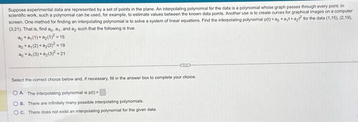 Solved Suppose experimental data are represented by a set of | Chegg.com