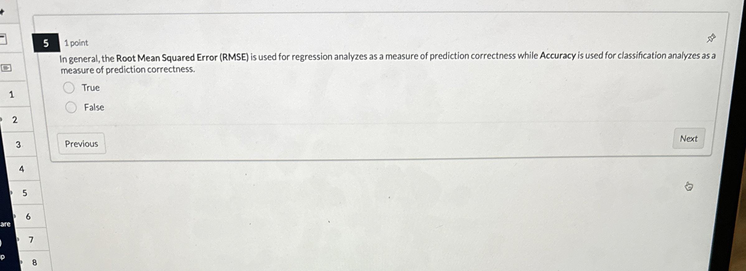 Solved 5 1 ﻿pointIn general, the Root Mean Squared Error | Chegg.com