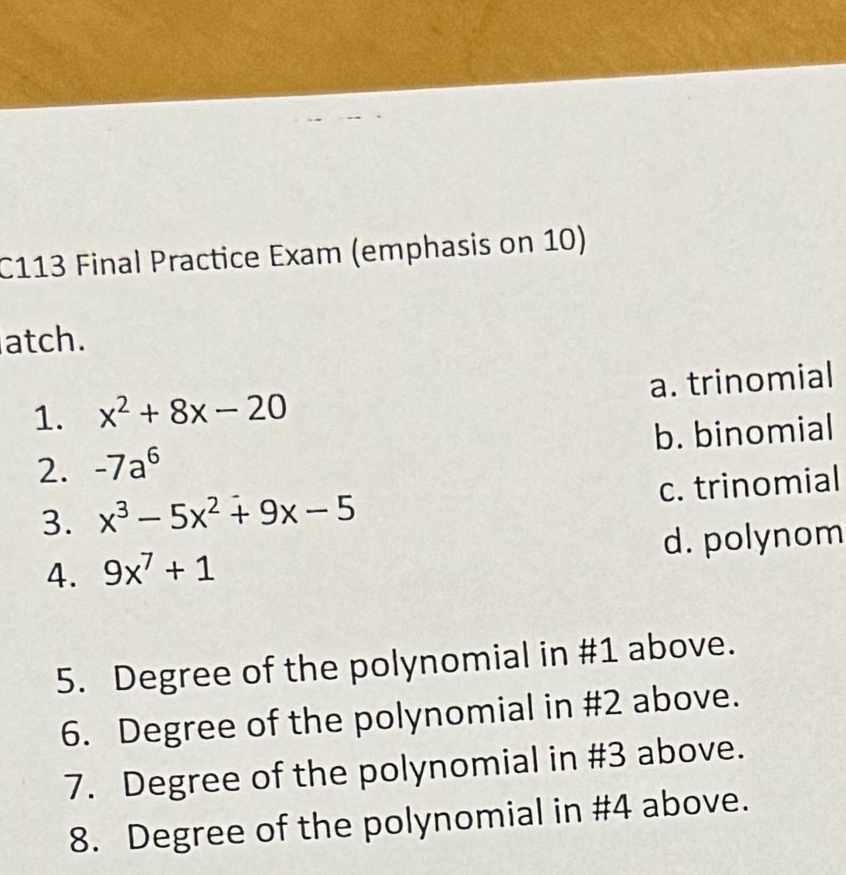 Solved C113 ﻿Final Practice Exam (emphasis on 10) | Chegg.com