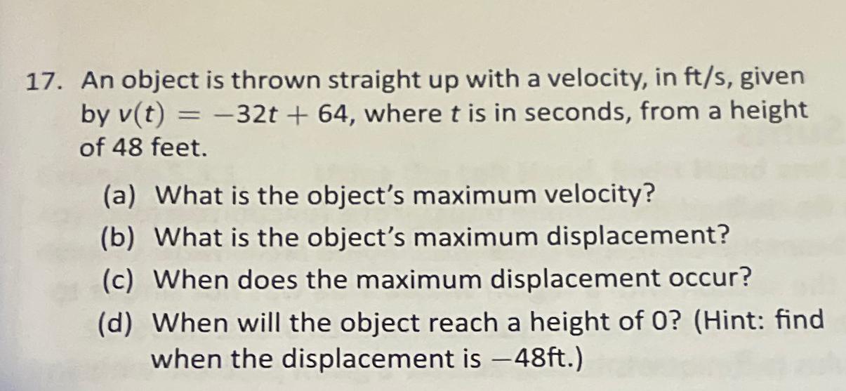 Solved An object is thrown straight up with a velocity, in | Chegg.com