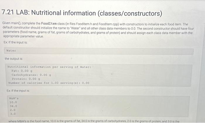 Solved 7.21 LAB: Nutritional information | Chegg.com