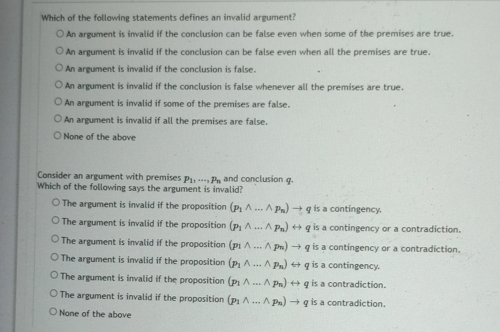 Solved Which of the following statements defines an invalid | Chegg.com