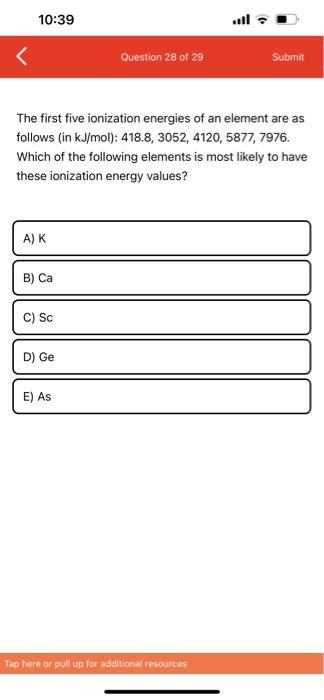 Solved The first five ionization energies of an element are | Chegg.com