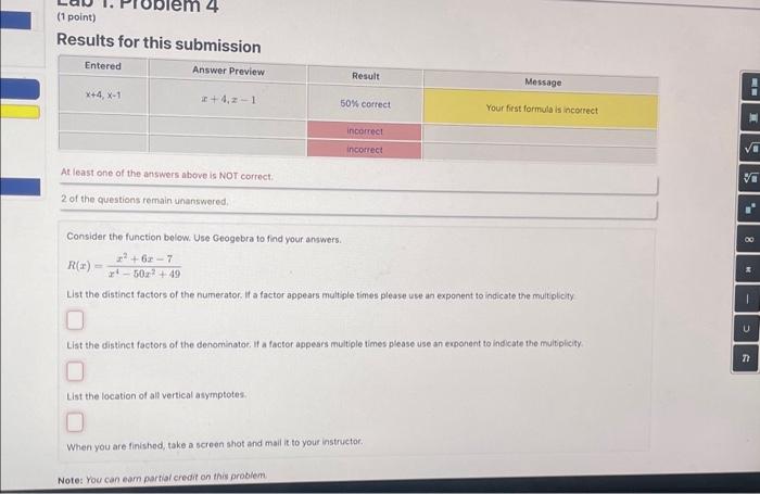 Solved (1 point) Results for this submission Entered X+4, | Chegg.com