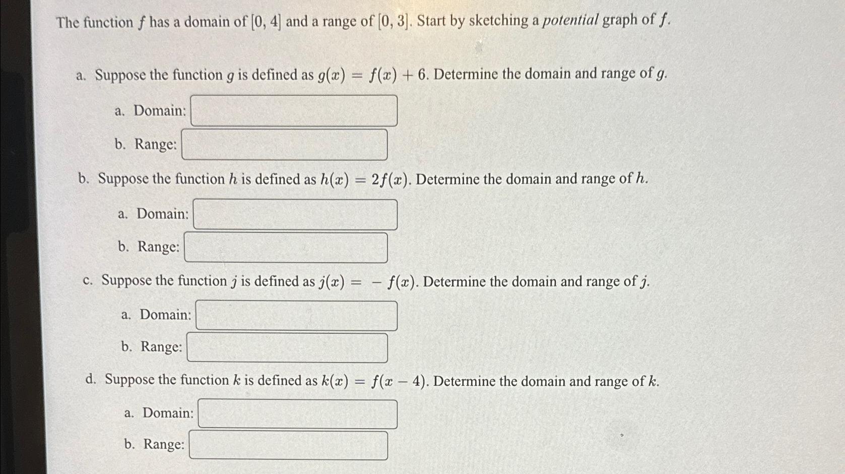 Solved The function f has a domain of 0,4 and a range of | Chegg.com