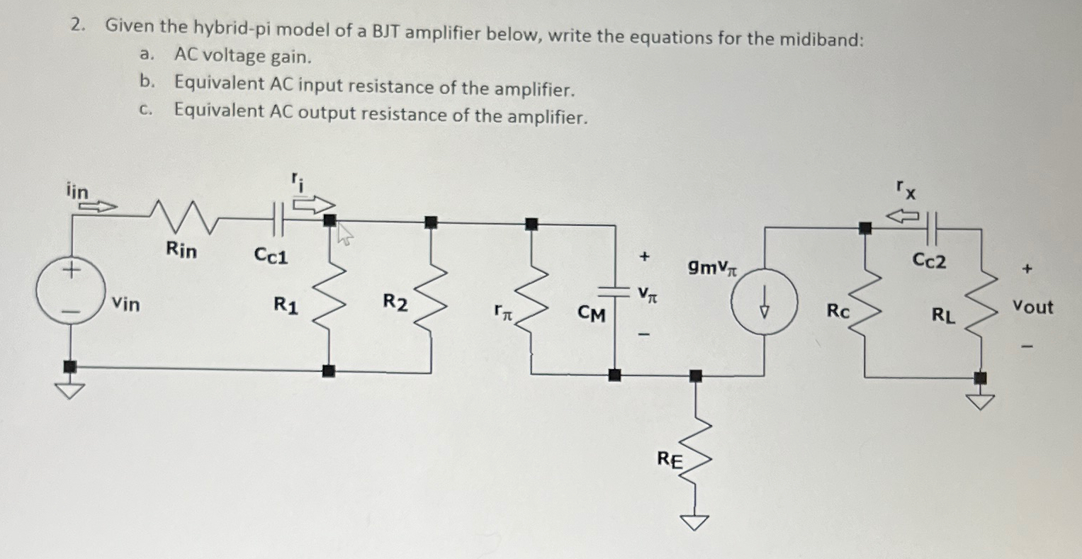 Solved Given the hybrid-pi model of a BJT amplifier below, | Chegg.com