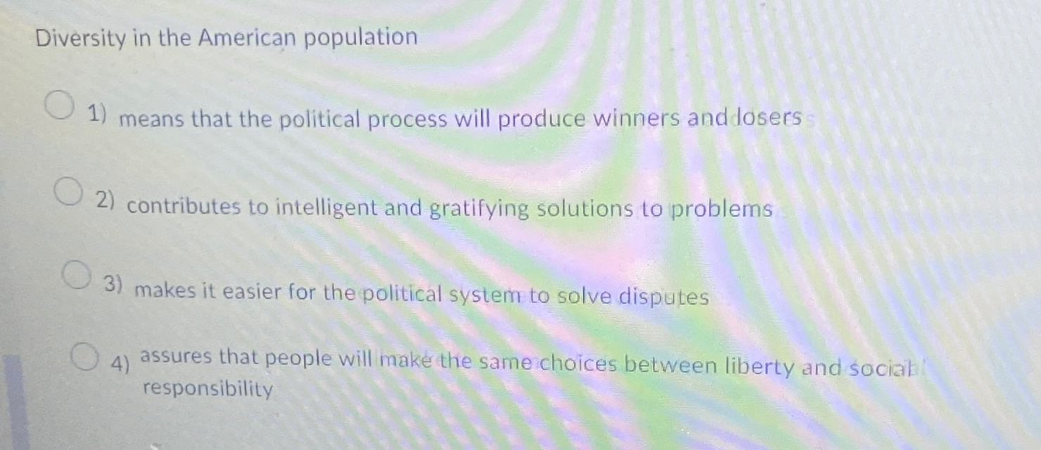 Solved Diversity in the American populationmeans that the | Chegg.com