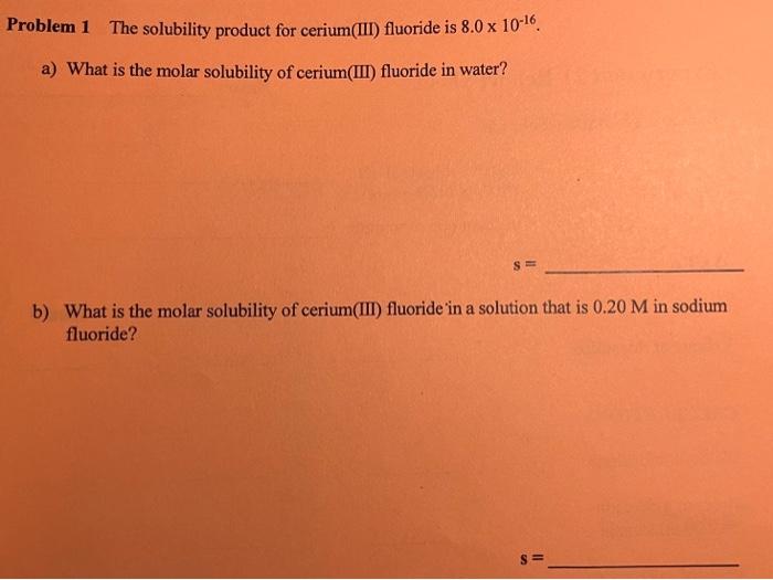Solved Problem 1 The Solubility Product For Ceriumiii 