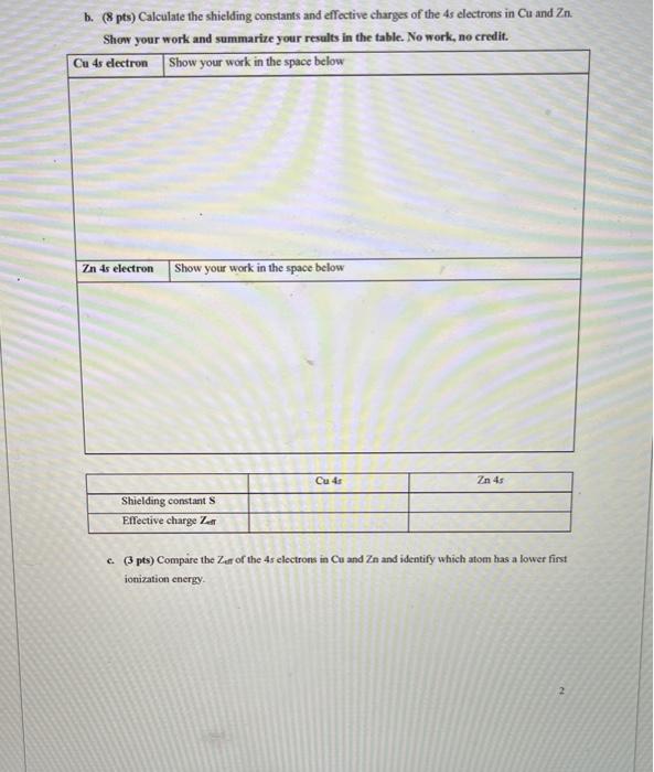 Solved b. (8pts) Calculate the shielding constants and | Chegg.com