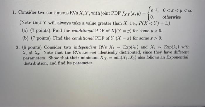 Solved 1. Consider two continuous RVsX,Y, with joint | Chegg.com