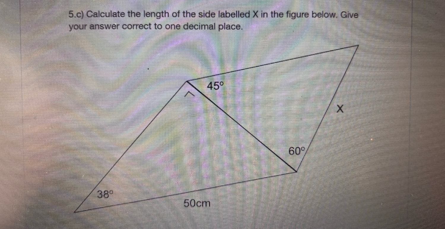 Solved 5.c) ﻿Calculate the length of the side labelled x ﻿in | Chegg.com