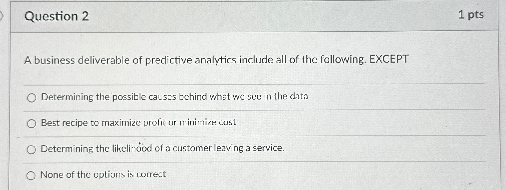 Solved Question 21 ﻿ptsA business deliverable of predictive | Chegg.com