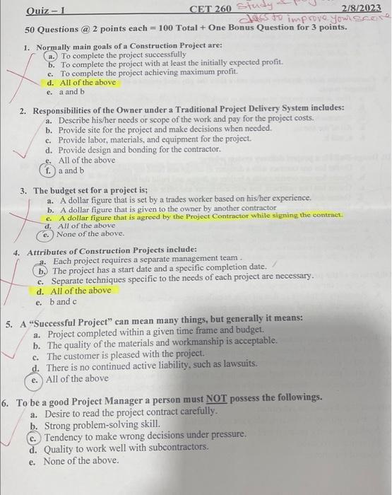 Solved 1. Normally main goals of a Construction Project are: | Chegg.com