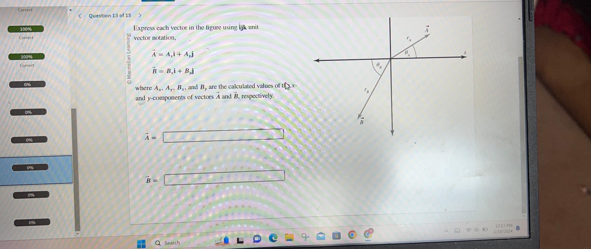 Solved Question 13 ﻿of 15100%Express each vector in the | Chegg.com