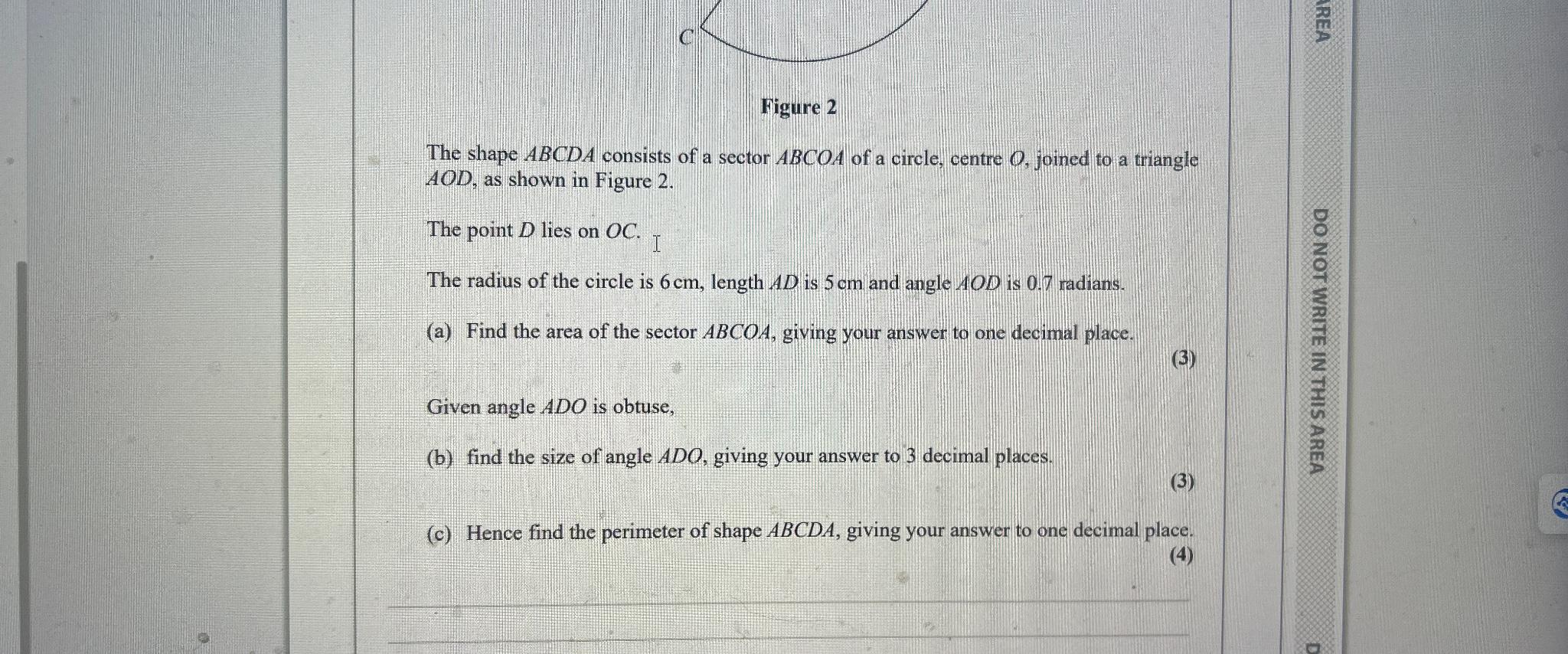 Solved Figure 2\\nThe shape ABCDA consists of a sector ABCOA | Chegg.com