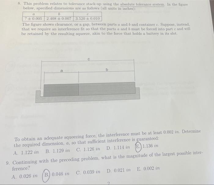 Solved 8. This problem relates to tolerance stack-up using | Chegg.com