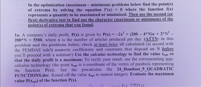 Solved In the optimization (maximum - minimum) problems | Chegg.com