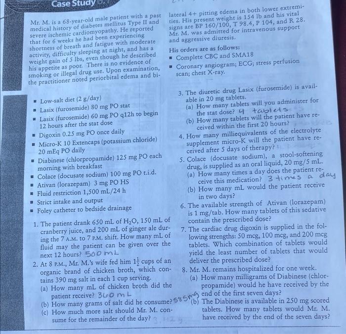 Solved Mr. M. is a 68-year-old male patient with a past | Chegg.com