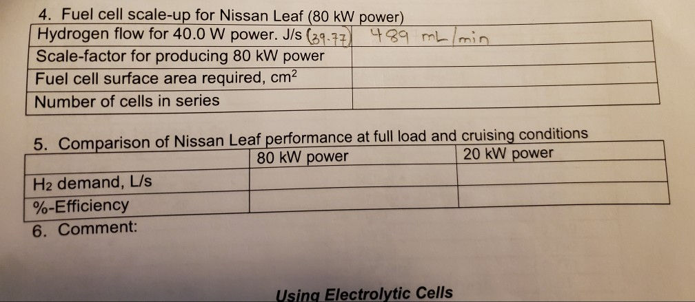 Hydrogen Fuel Cell Scale-up The last calculation for | Chegg.com