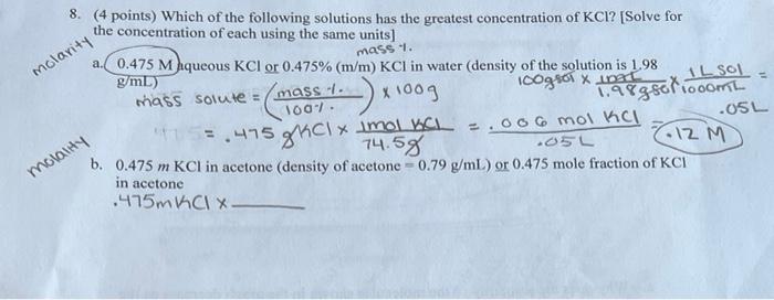 Solved mass 1. mclarity 8. (4 points) Which of the following | Chegg.com