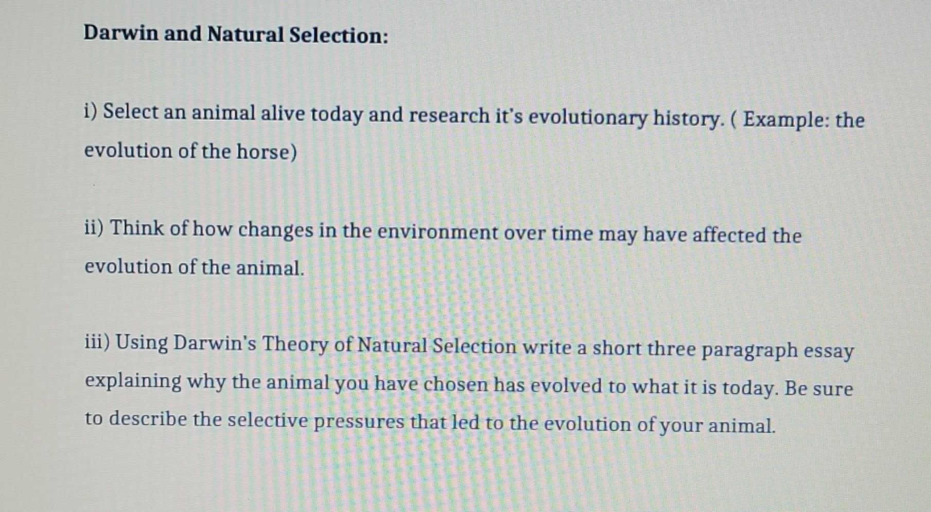 Solved Darwin and Natural Selection: i) Select an animal | Chegg.com