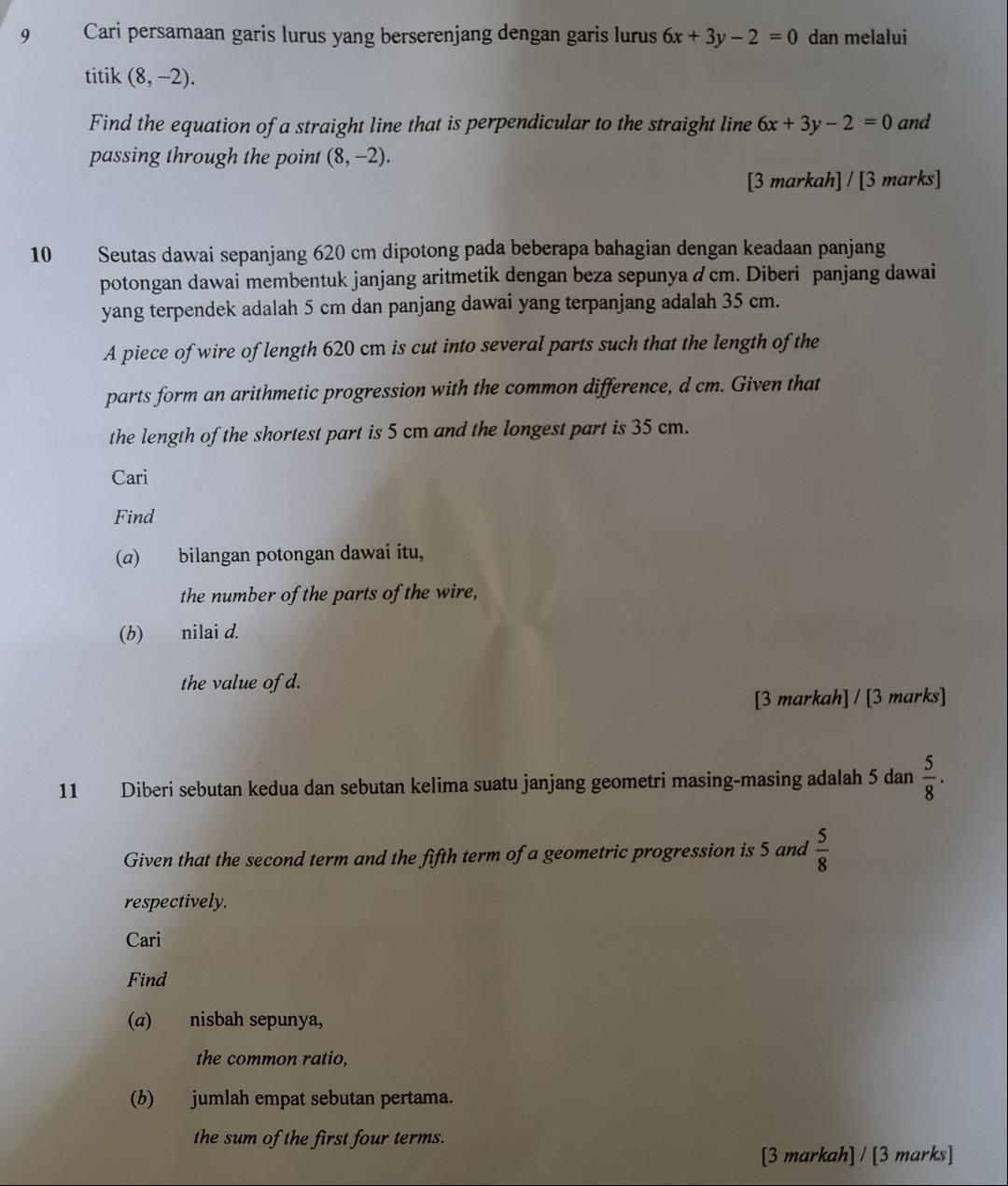 Solved Cari persamaan garis lurus yang berserenjang dengan | Chegg.com