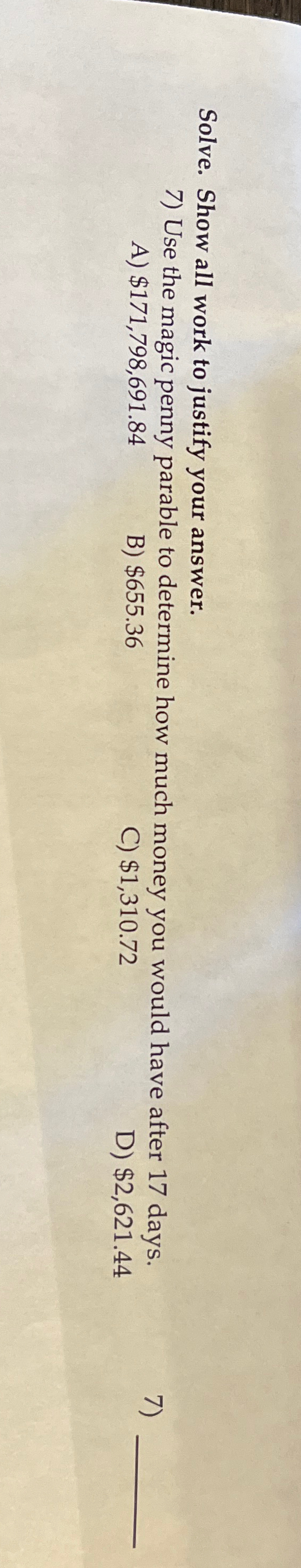 Solved Solve. Show all work to justify your answer.Use the | Chegg.com