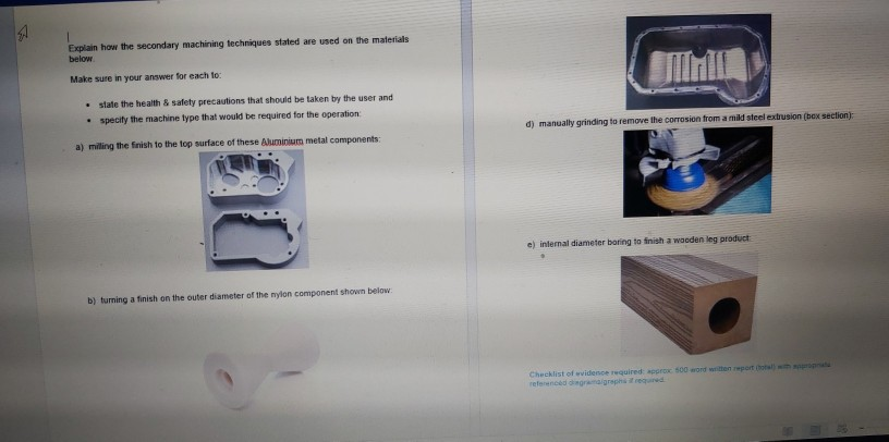 1 Explain how the secondary machining techniques | Chegg.com