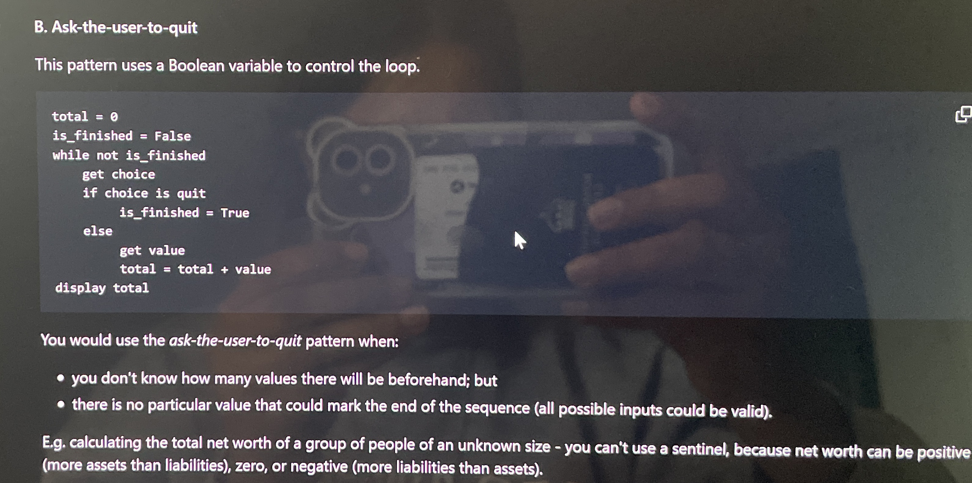 Solved B. ﻿Ask-the-user-to-quitThis pattern uses a Boolean | Chegg.com