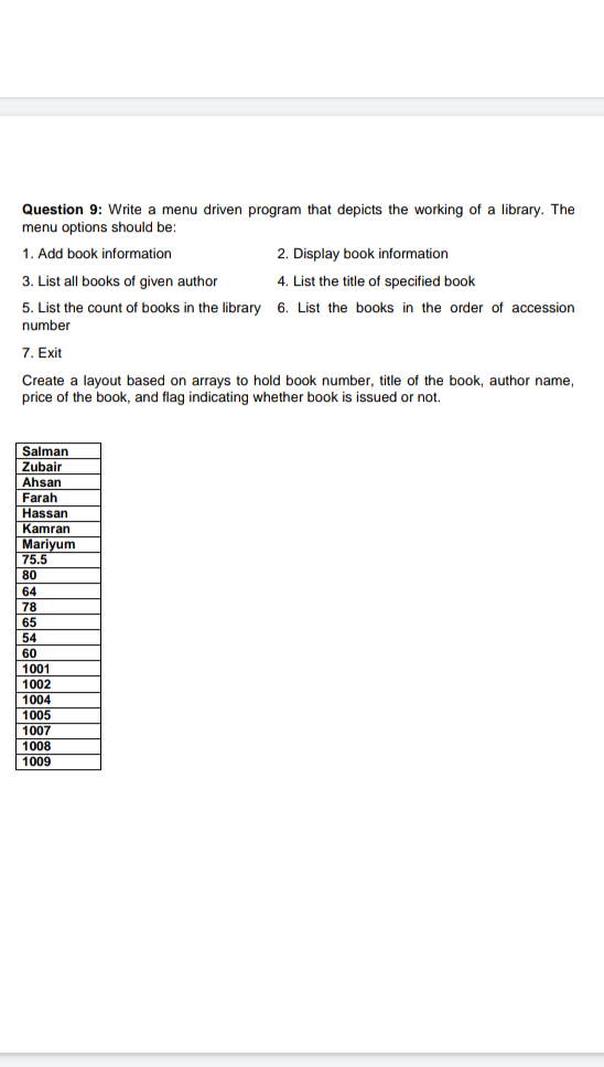 Solved Question 9 Write A Menu Driven Program That Depicts 1984