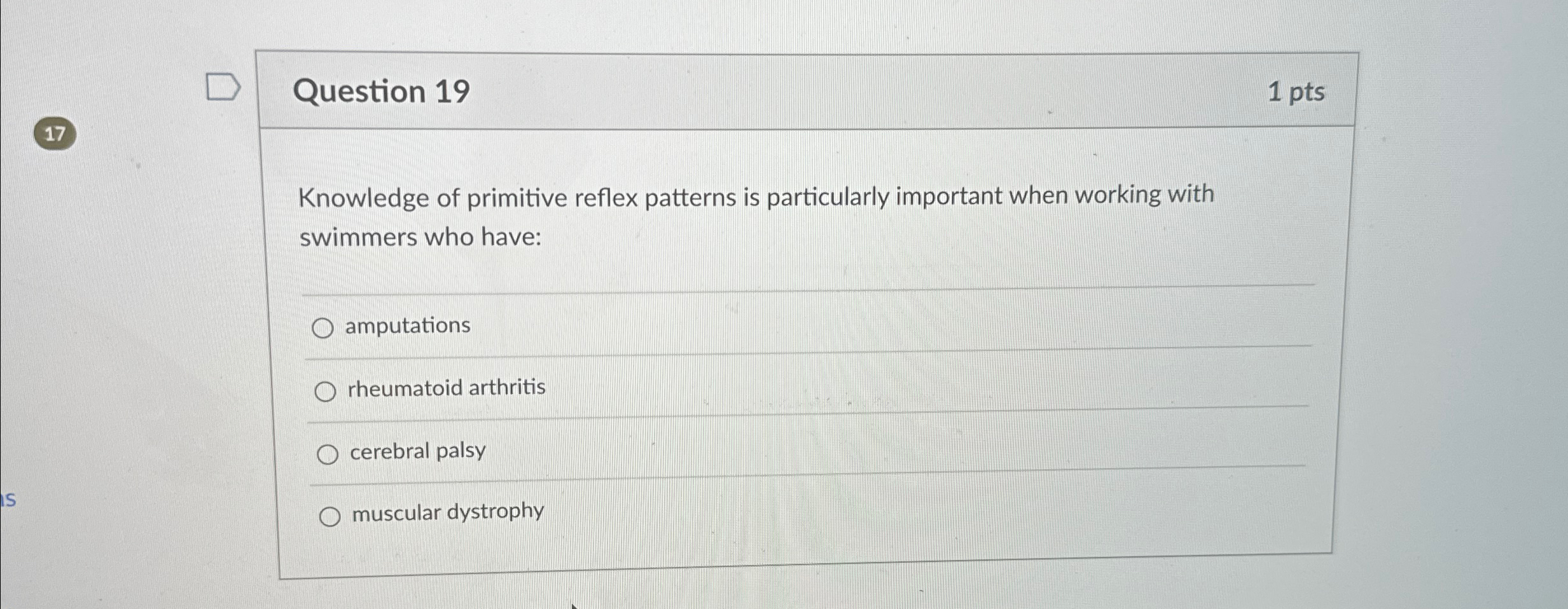 Solved Question 191 ﻿pts17Knowledge of primitive reflex | Chegg.com