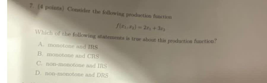 Solved (4 ﻿points) ﻿Consider the following production | Chegg.com