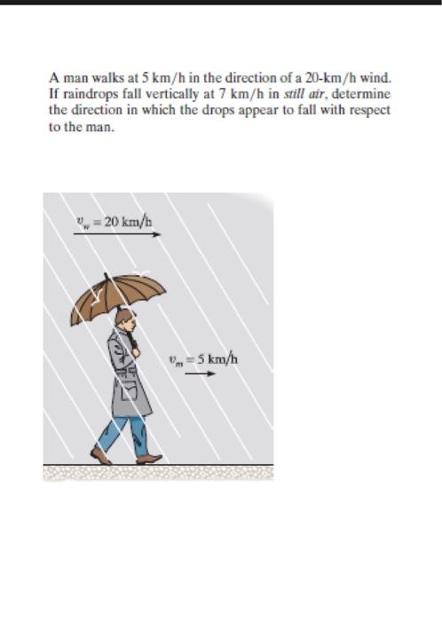 Solved A man walks at 5 km/h in the direction of a 20−km/h | Chegg.com