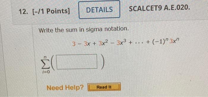 Solved Write the sum in sigma notation. | Chegg.com