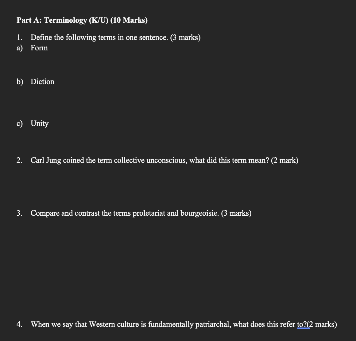 Solved Part A: Terminology (K/U) (10 ﻿Marks)Define the | Chegg.com